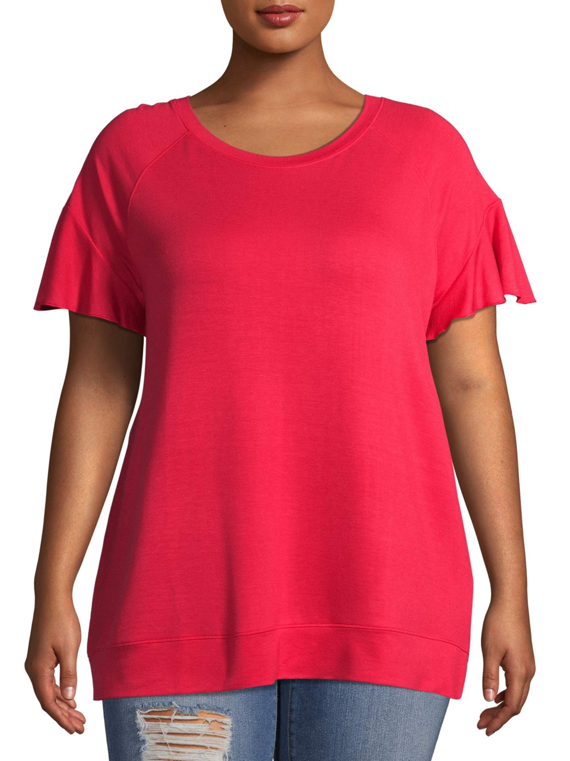 Terra And Sky Terra And Sky Womens Plus Size Ruffle Sleeve Super Soft T