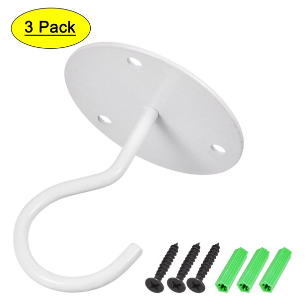 Uxcell Ceiling Hooks Wall Mounted 65mm Round Plate Iron White 3Pack ...