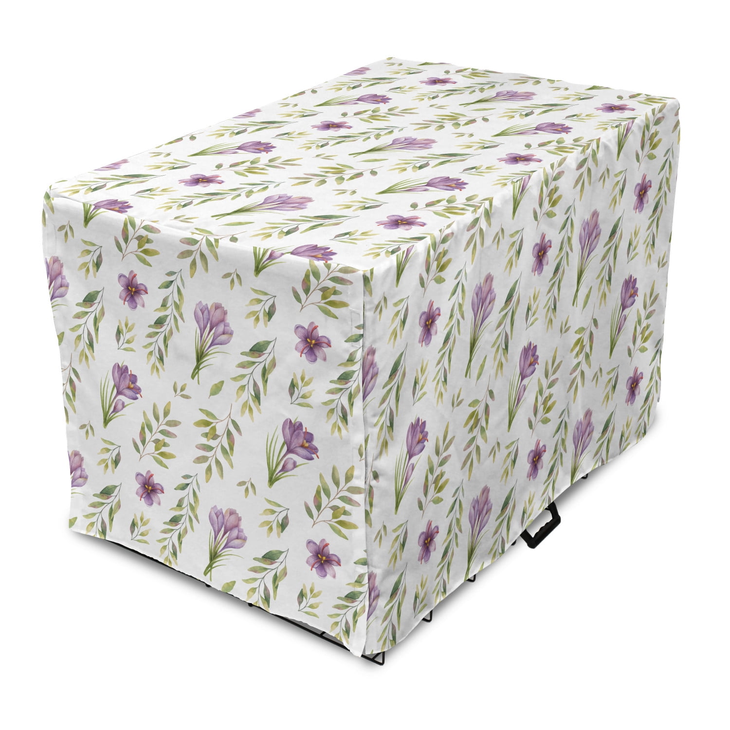 Green and Purple Dog Crate Cover, Pastel Toned Watercolor Garden Art ...