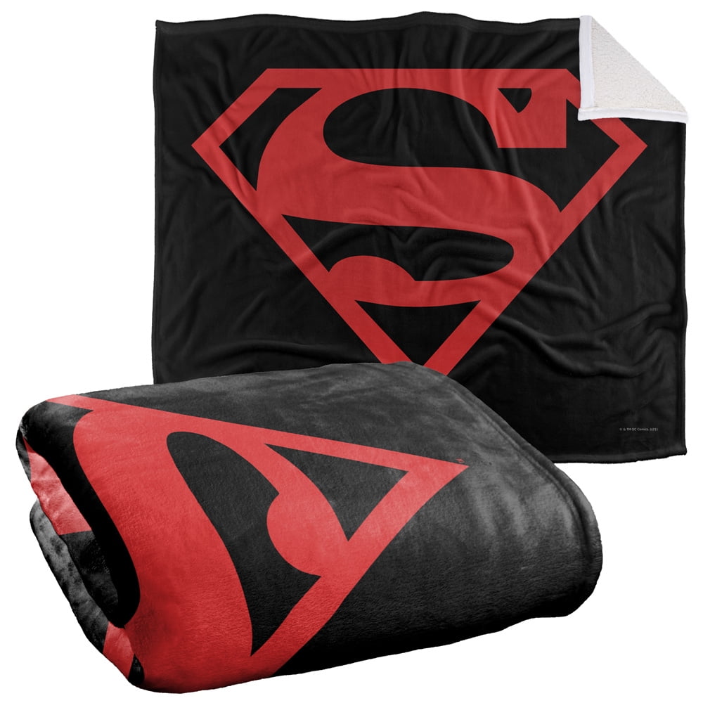 LOGOVISION Superman Blanket, 50inx60in, Red On Black Shield Silky Touch ...
