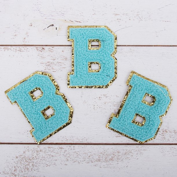 3 Pack Chenille Iron On Glitter Varsity Letter "B" Patches - Blue ...