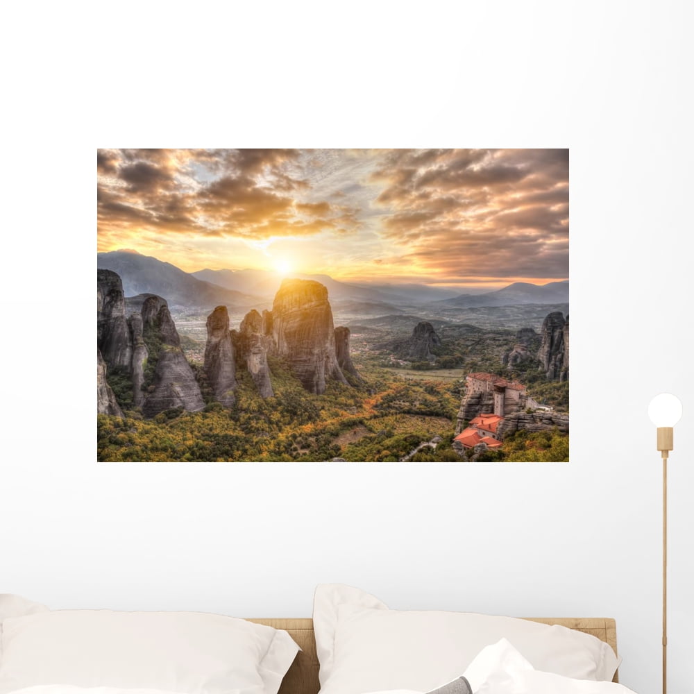Panorama Meteora Valley Greece Wall Mural Decal Sticker, Wallmonkeys ...