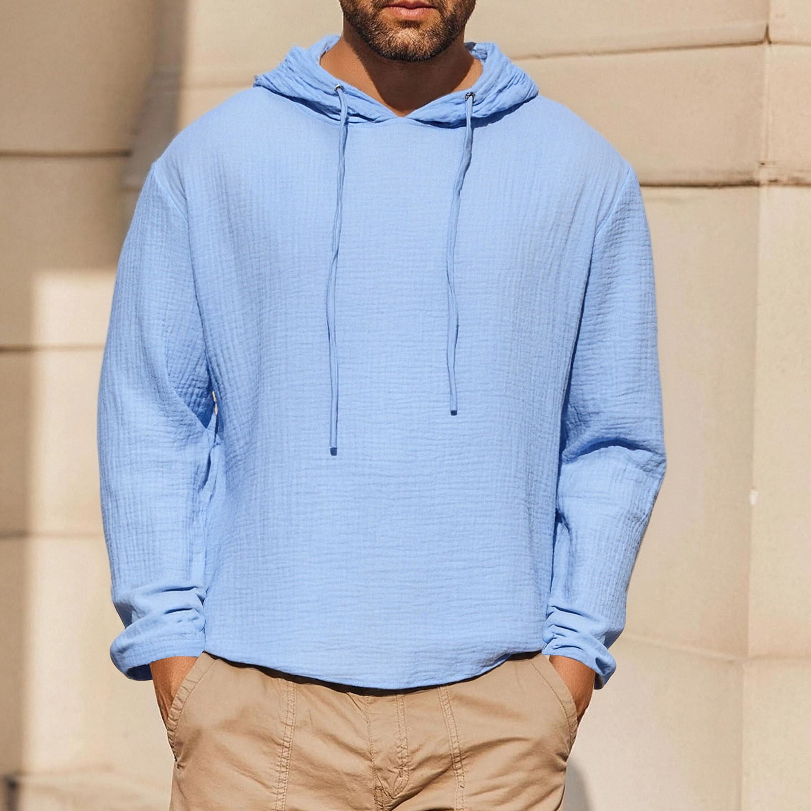 Click here for Kctiaxy Blue Linen Hoodie Men Long Sleeve Pullover... prices