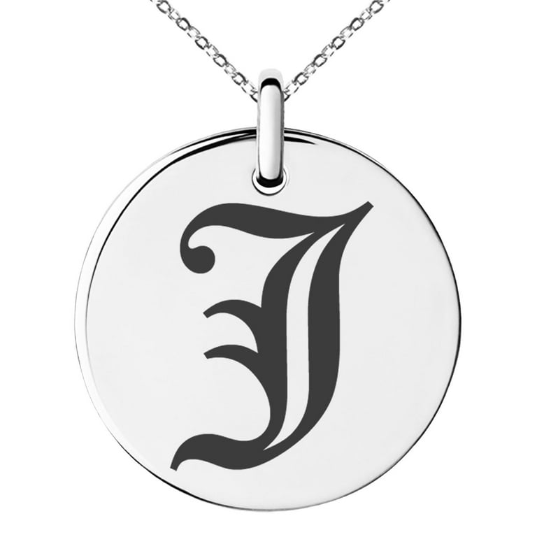 Stainless Steel Letter J Initial Old English Monogram Engraved Small Medallion Circle Charm Pendant Necklace