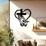 Elegant Metal Christian Heart & Cross Wall Art, Praying Hands Design ...