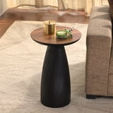 Modern Round Wood Accent Table with Carved Cone Base Solid Mango Wood ...