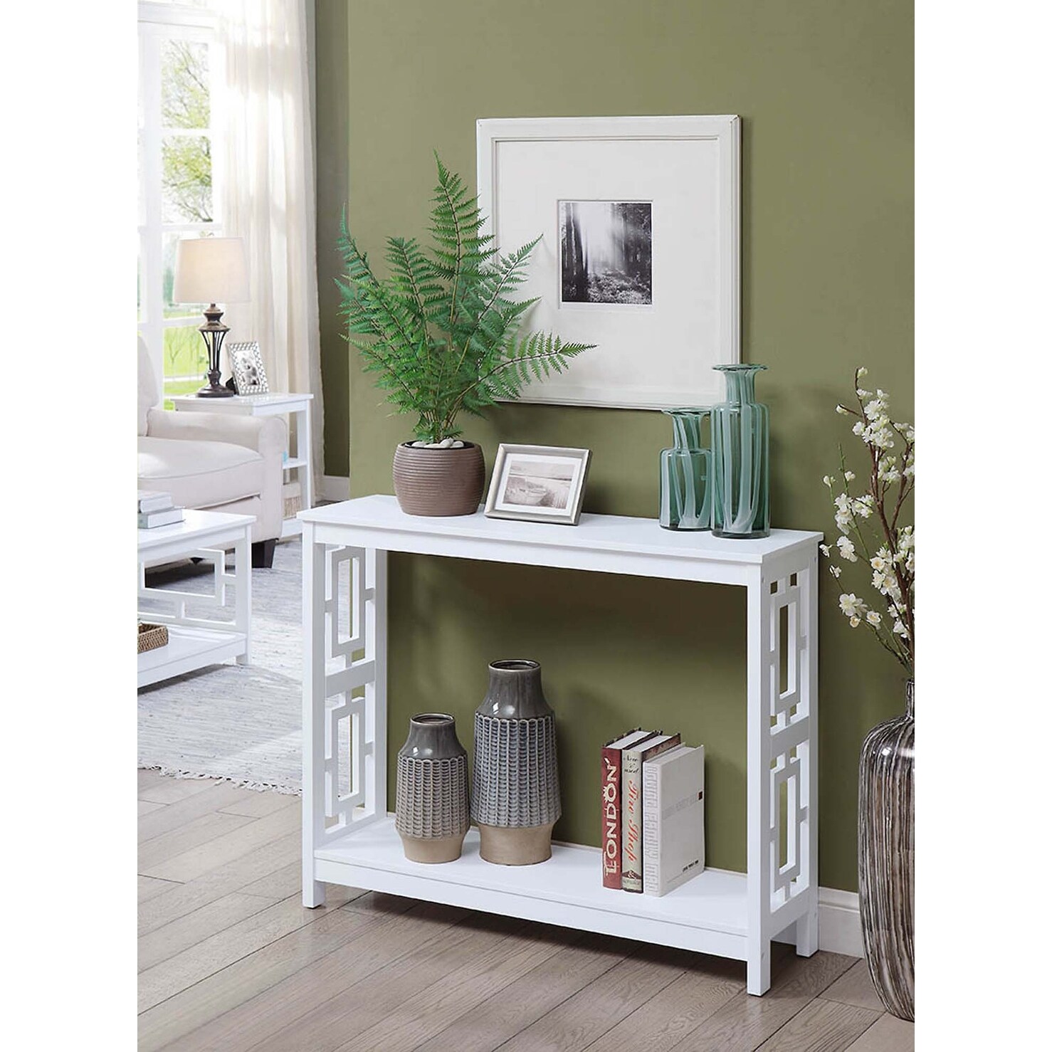 Porch & Den Woodmere Geometric Console Table White Shelf, Includes ...