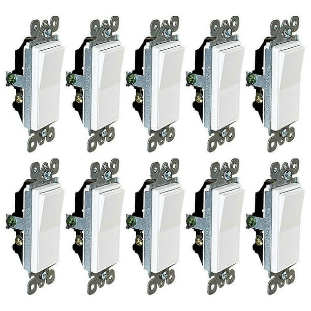 [10-Pack] 3-Way Decorator Paddle Rocker Light Switch, 3-Wire, Grounding ...