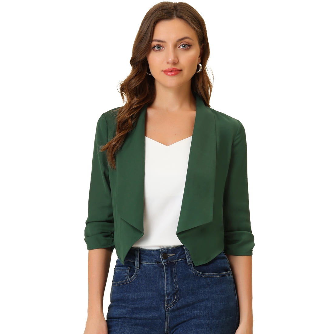 Click here for Inspire Chic Womens Open Front 3/4 Ruched Sleeve S... prices