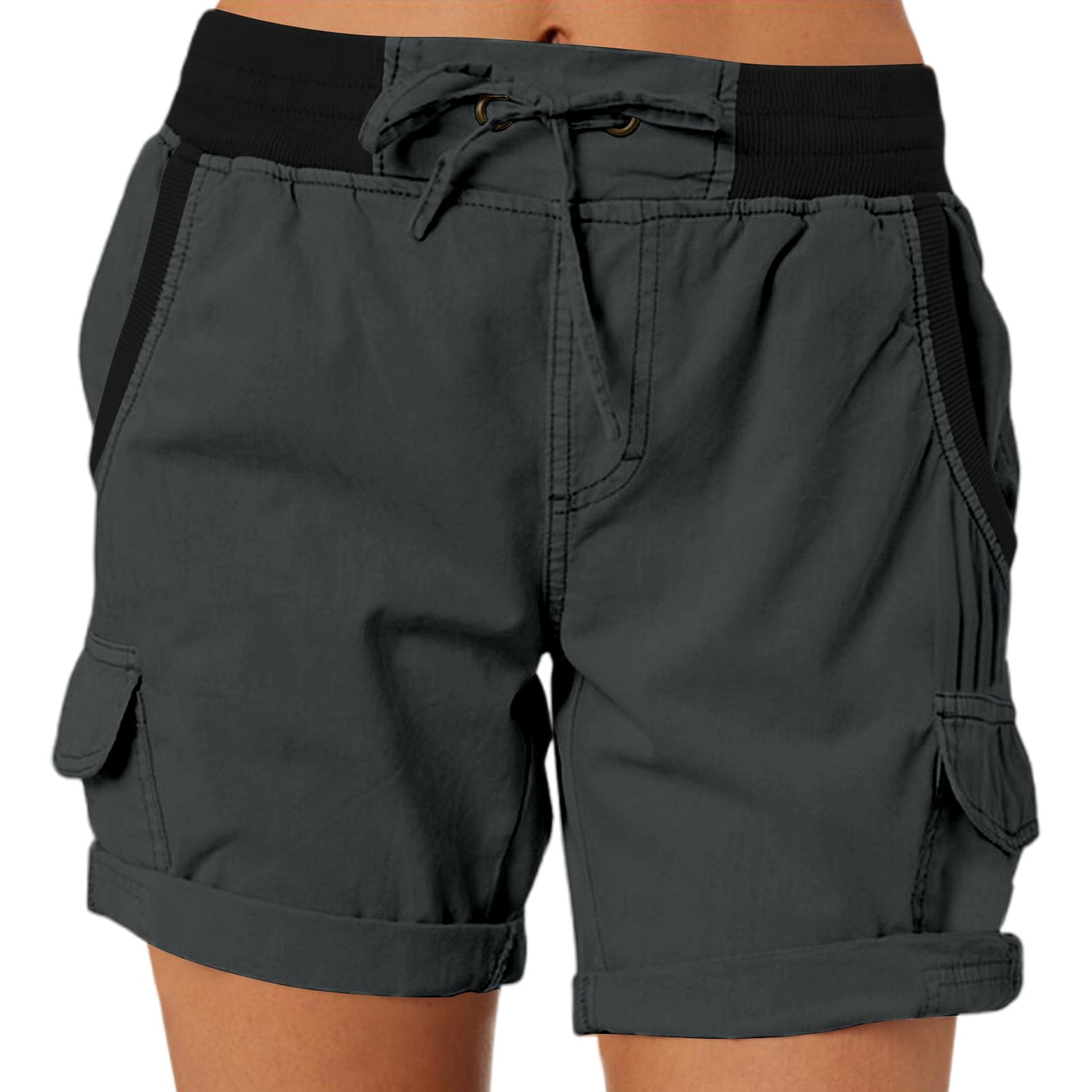 Dealovy Cargo Shorts For Women Drawstring High Waisted Outdoor Hiking Shorts Rolled Up Baggy Casual Summer Shorts