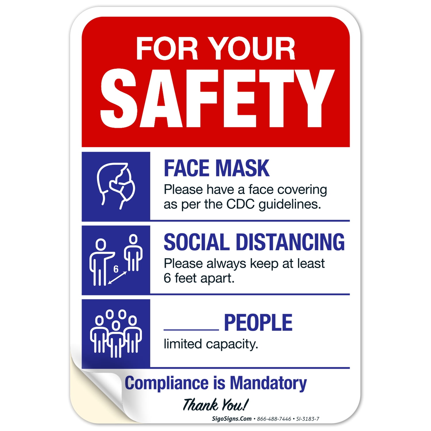 Social Distancing Sign, Cover Your Face, 6 Feet, Limited Capacity, 10x7 ...