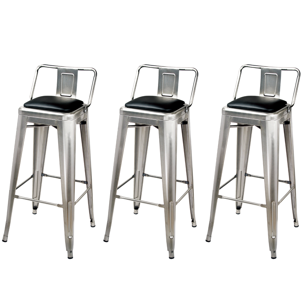 Leejay 30 inch Gunmetal Low Back Metal Bar Stools with Vegan Leather ...
