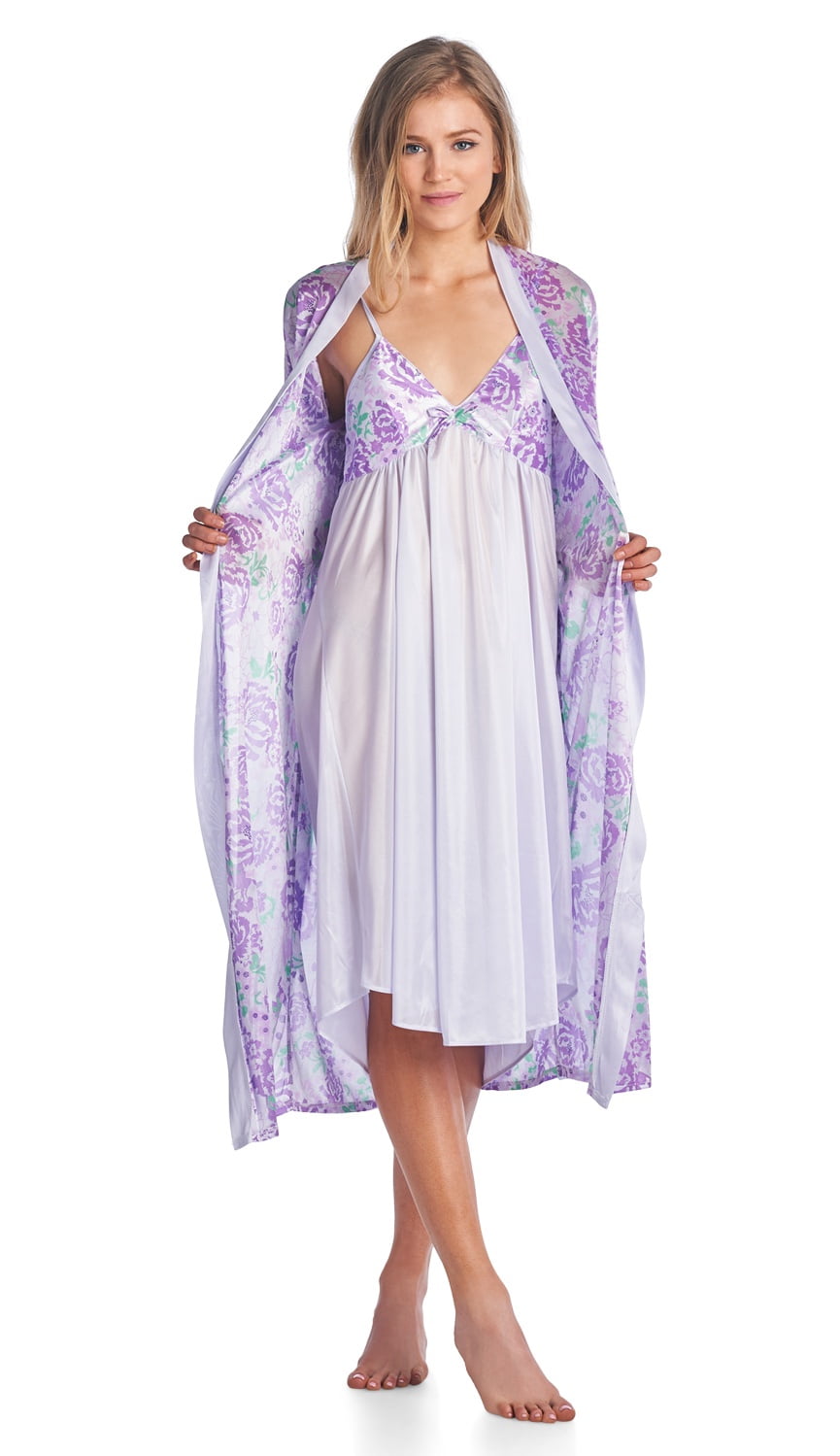 Casual Nights Women's Satin 2 Piece Robe and Nightgown Set - Walmart.com
