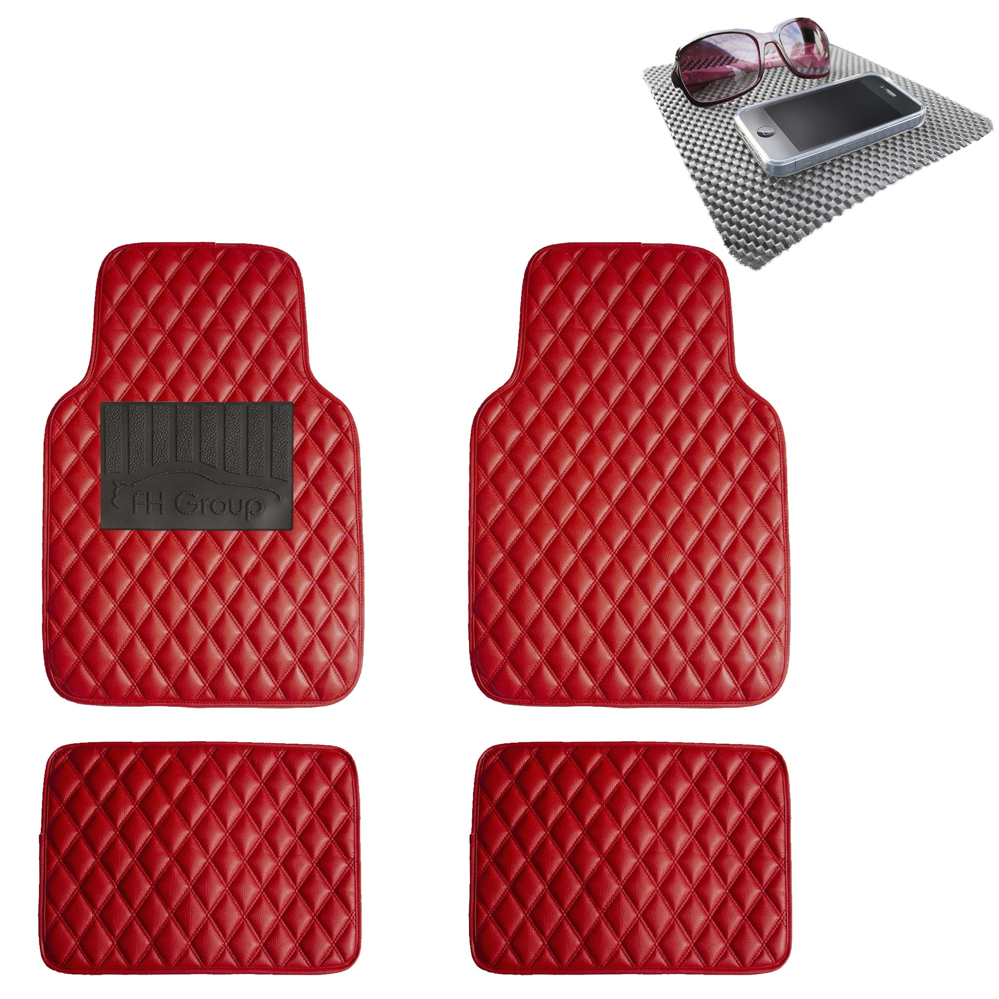 FH Group Diamond Pattern Floor Mats Leather For Car SUV Van Red w/ Gray ...