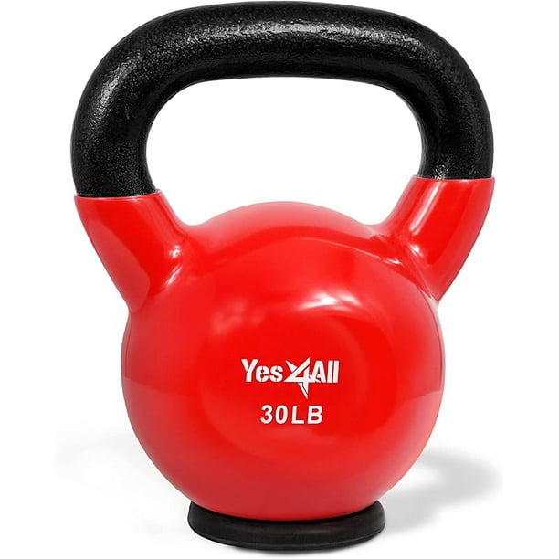 Yes4All 30lb Vinyl Coated / PVC Kettlebell with Rubber Base, Red, Single - Walmart.com