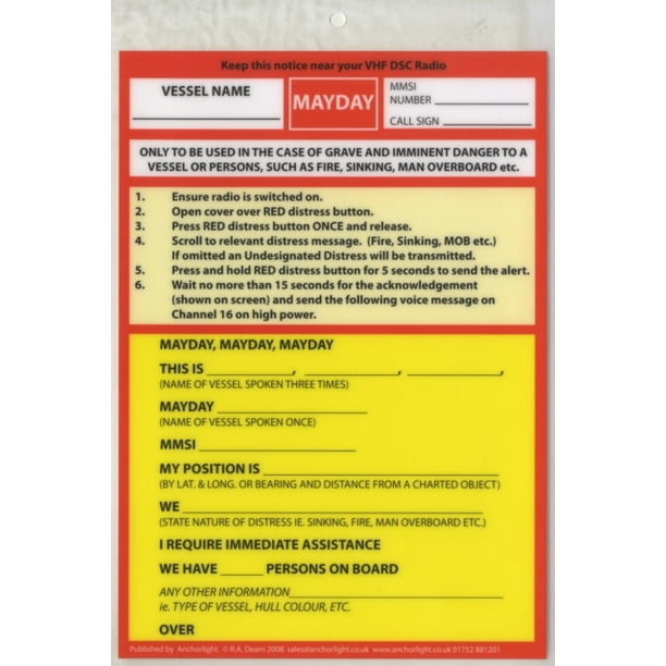 VHF DSC Mayday Procedure Card - Walmart.com - Walmart.com
