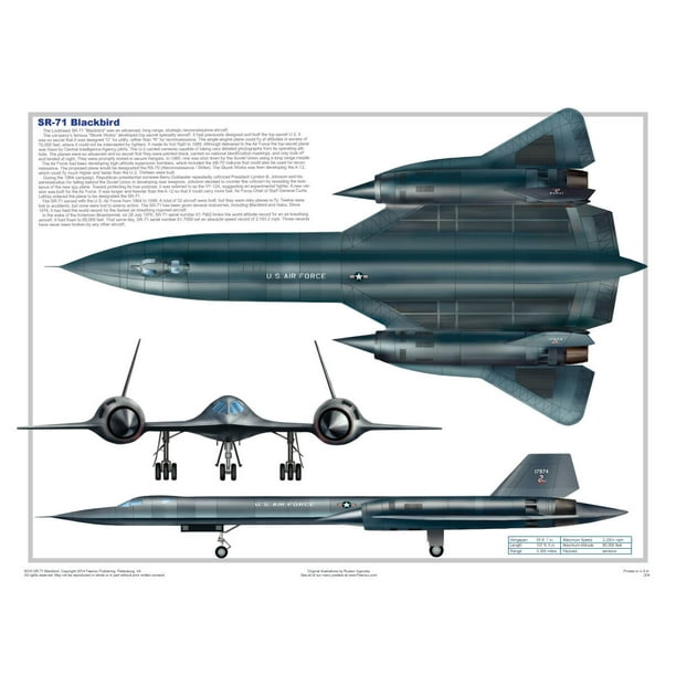 SR-71 Blackbird Three Views Military Airplane Educational Poster 24x18 ...
