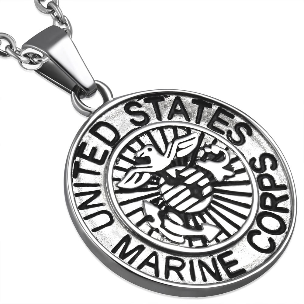Stainless Steel Silver-Tone United States Army Eagle Marine Corps ...