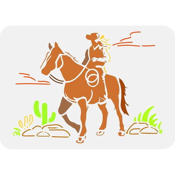 Western Cowboy Theme Stencil 11.8x11.8 inch Cowboys Riding Horse ...