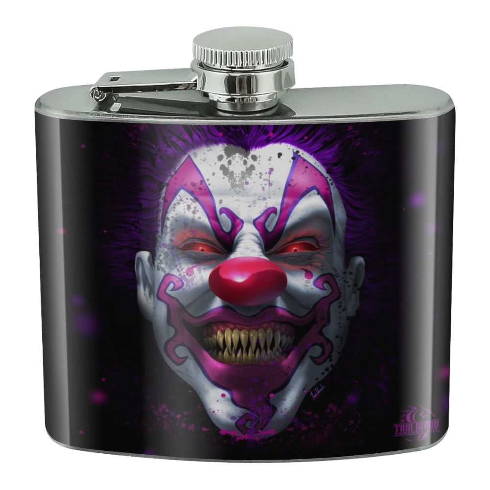 Creepy Scary Clown Keep It Smiling Stainless Steel 5oz Hip Drink Kidney ...