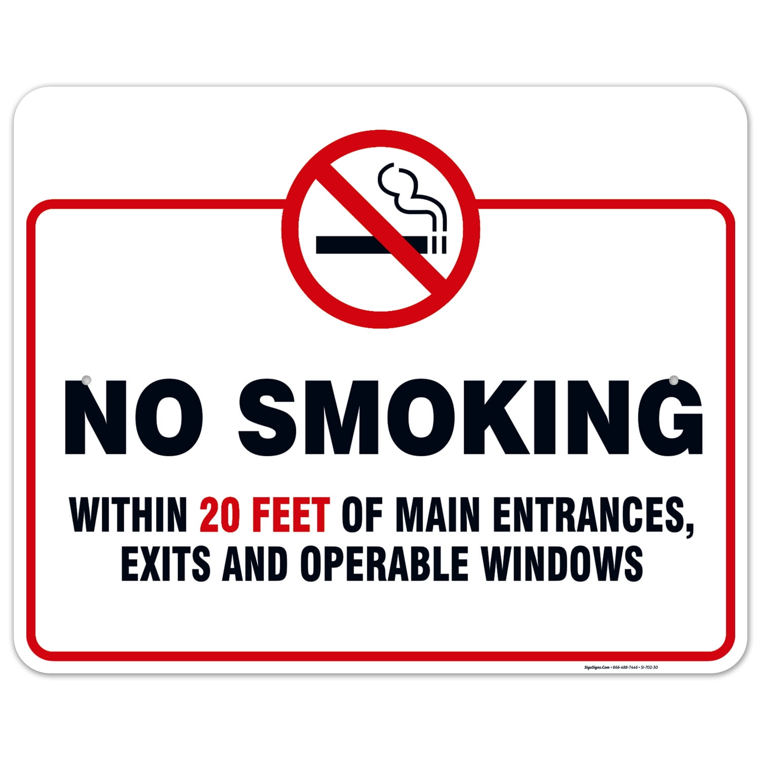 No Smoking Within 20 Feet of Building Sign, - Walmart.com