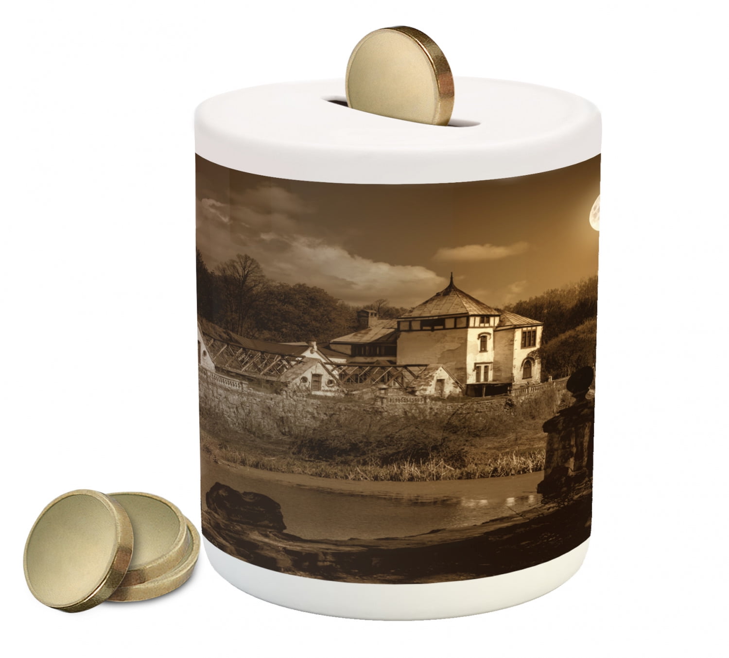 Gothic Piggy Bank, Photo of Old Medieval Myst House in Retro Vintage ...