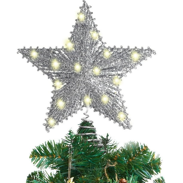 10 Inches Christmas Tree Topper With 20 Led Lights. Silver Glittered ...