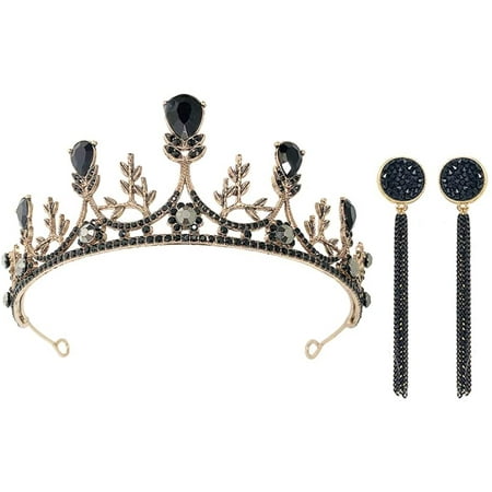 3PCS Baroque Gothic Bride Crown Queen Black European Vintage Princess ...