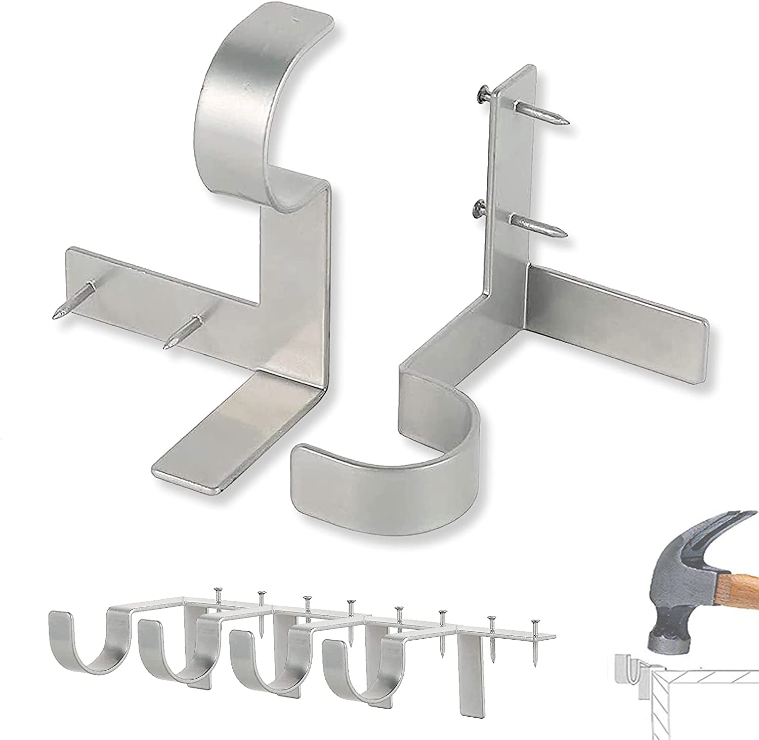 4 Pack No Drill Curtain Rod Bracket, Metal Heavy Duty Curtain Rod No ...