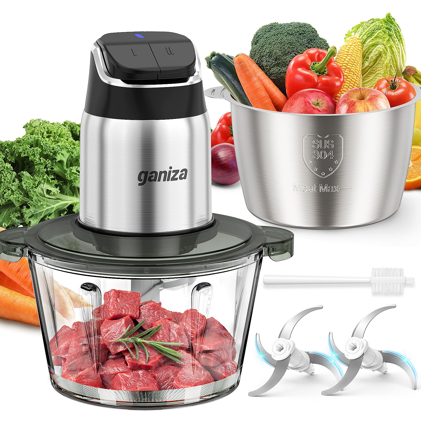 Ganiza Food Processor, Meat Grinder Food Chopper with 8-Cup Stainless ...