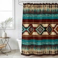Boho Ethic Shower Curtain, Western Aztec Tribal Teal Brown Diamond ...
