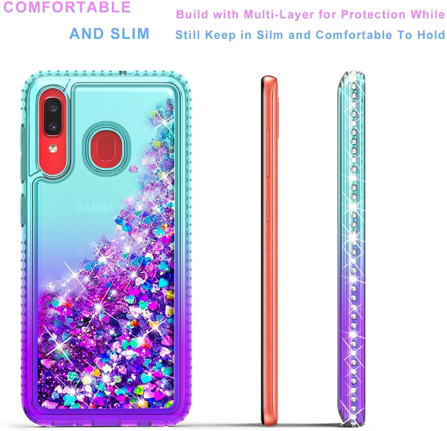 Samsung Galaxy A20 Phone Case, Liquid Floating Glitter Quicksand Bling ...