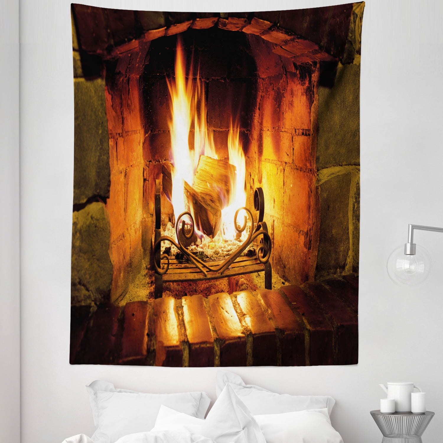 Fireplace Tapestry, Cozy Vibes Night Log Place Closeup Look Peaceful ...
