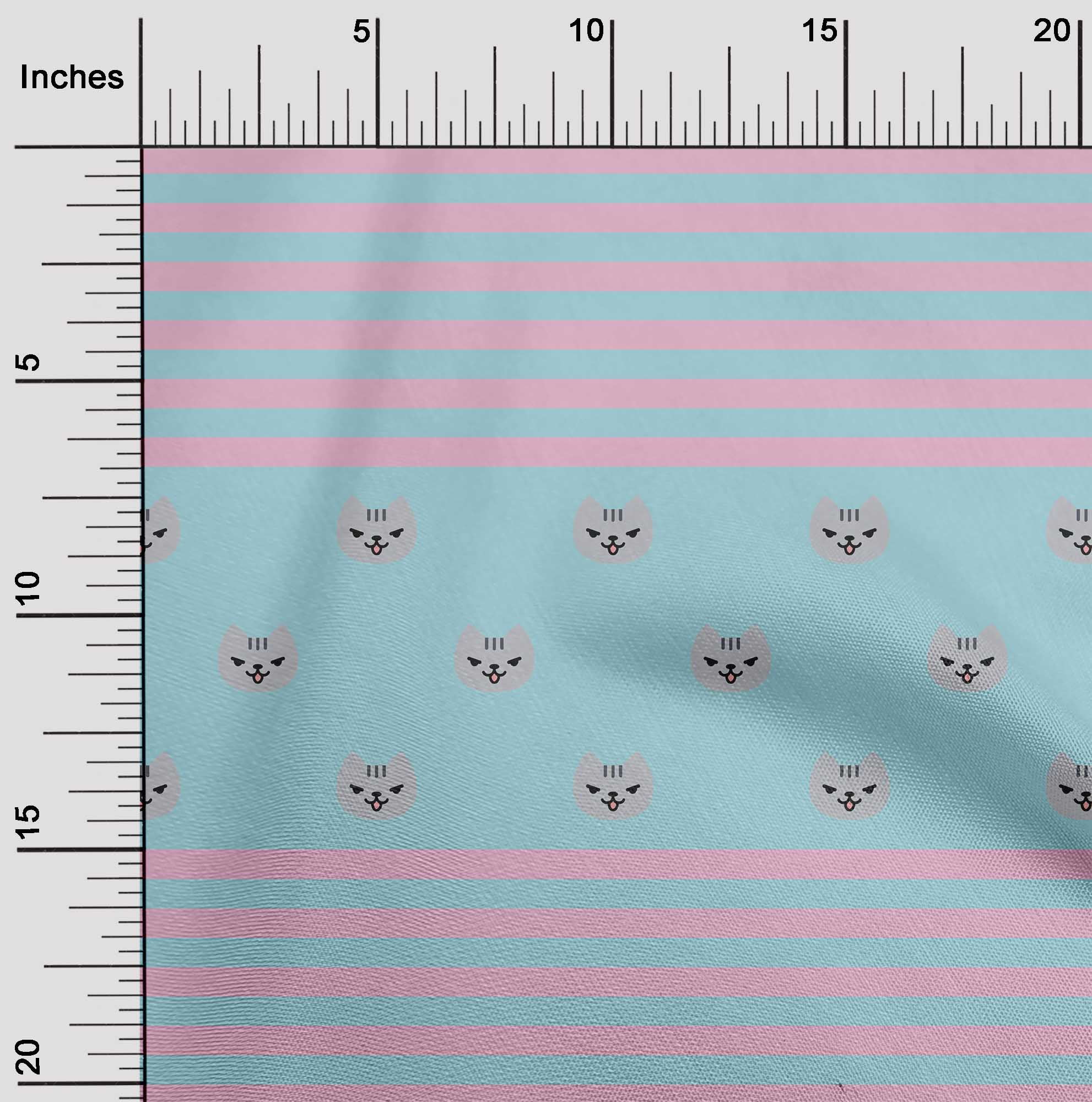 oneOone Silk Tabby Fabric Stripe & Cat Face Animal Print Fabric BTY 42 ...