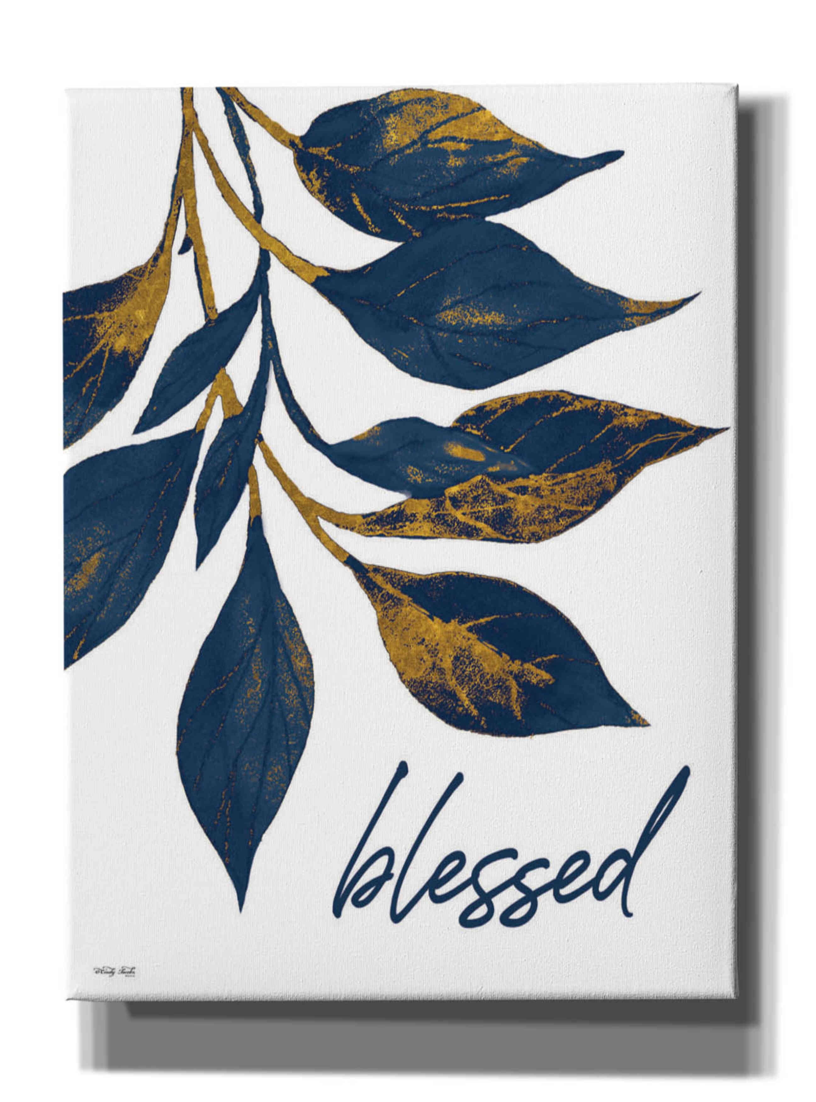 Epic Graffiti 'Blessed Navy Gold Leaves' by Cindy Jacobs, Giclee Canvas ...