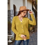Women's Long Sleeve Cable Knit Sweater Open Front Cardigan Button Loose ...