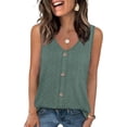 akafmk Women's Sleeveless Button Tank Tops Vintage Style V Neck Button ...