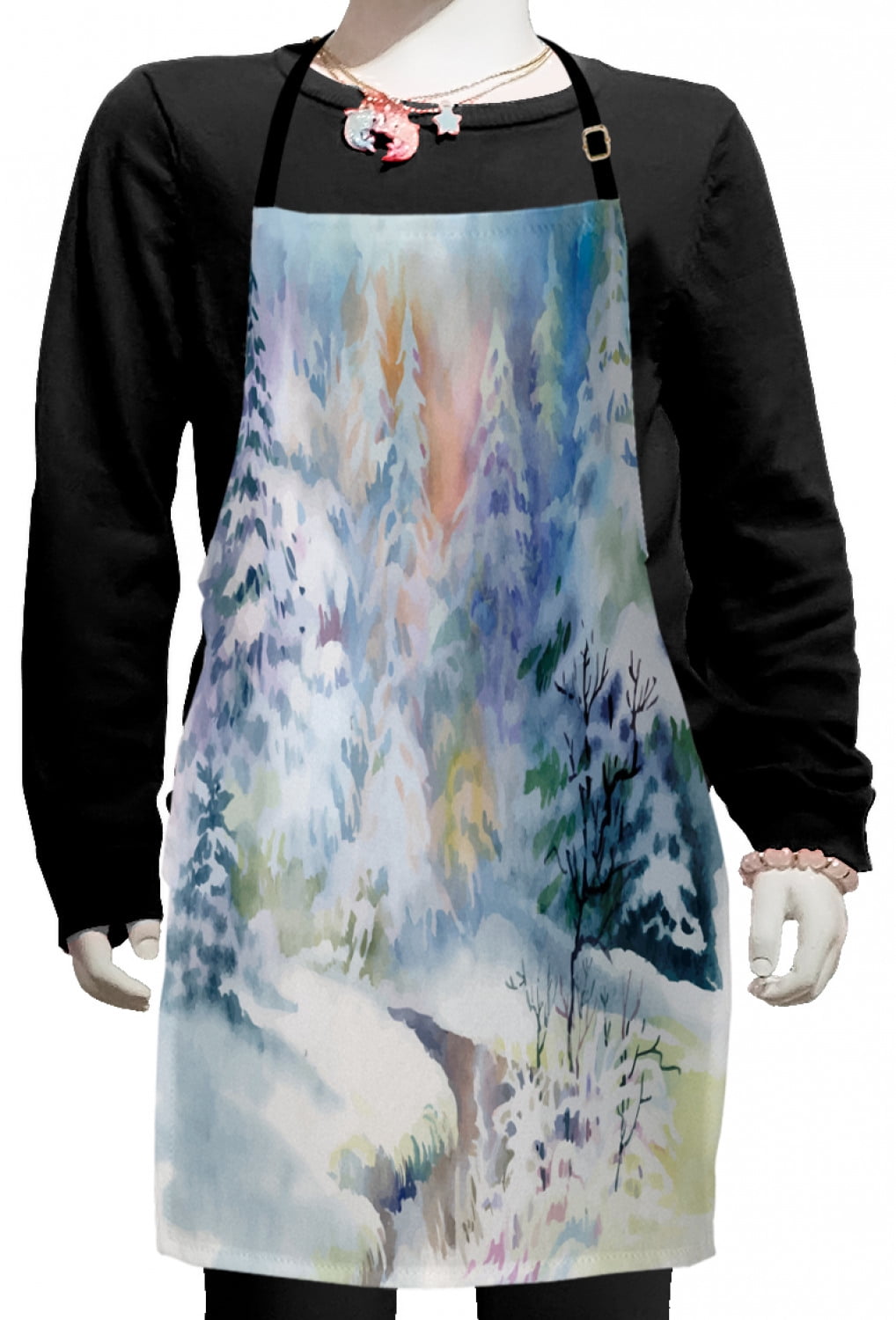 Winter Kids Apron, Watercolor Painting Interpretation of a Snowy Scene ...
