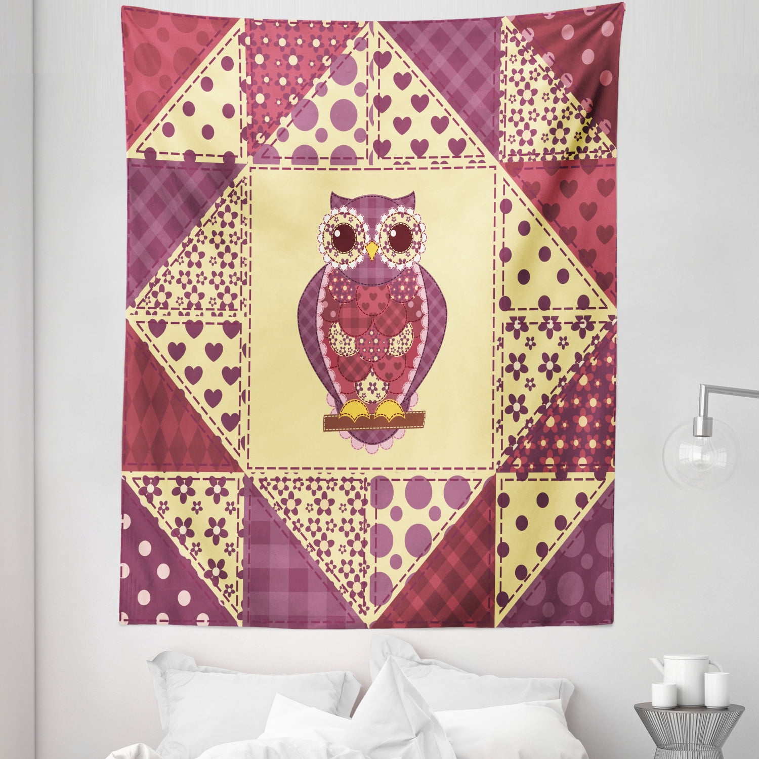 Owl Tapestry, Vintage Inspired Owl Pattern Invisible to Prey Nocturnal ...
