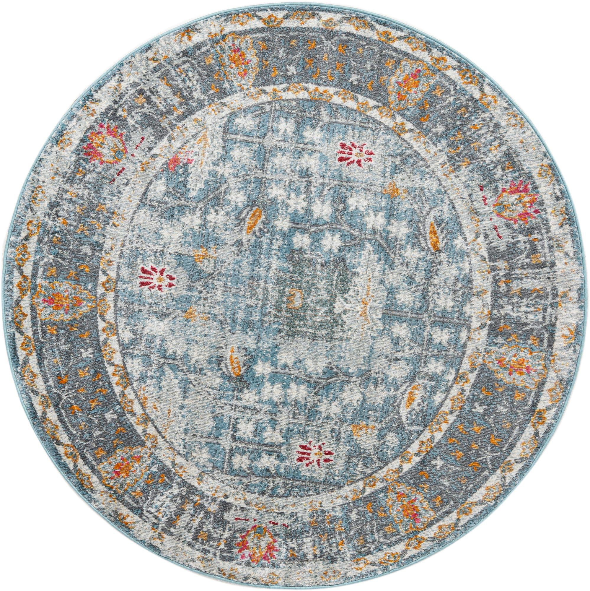 Rugs.com Paragon Collection Rug – 5 Ft Round Blue Medium-Pile Rug ...