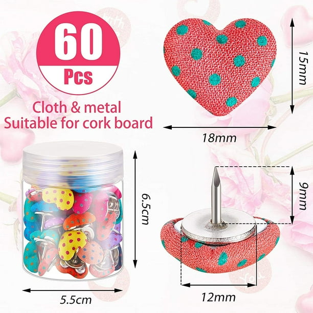 60 Pieces Polka Dot Push Pins Cute Heart Shape Pushpins Colorful ...