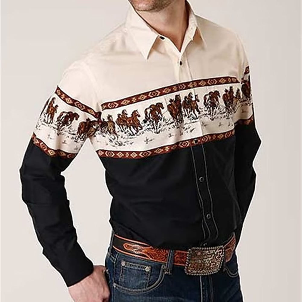 Click here for Myg Mens Western Long Sleeve Shirts Casual Slim Bu... prices