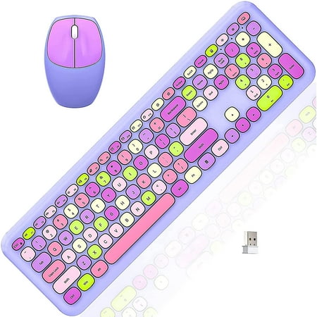 Colorful Wireless Keyboard And Mouse Combo, Cordless Full-sized ...