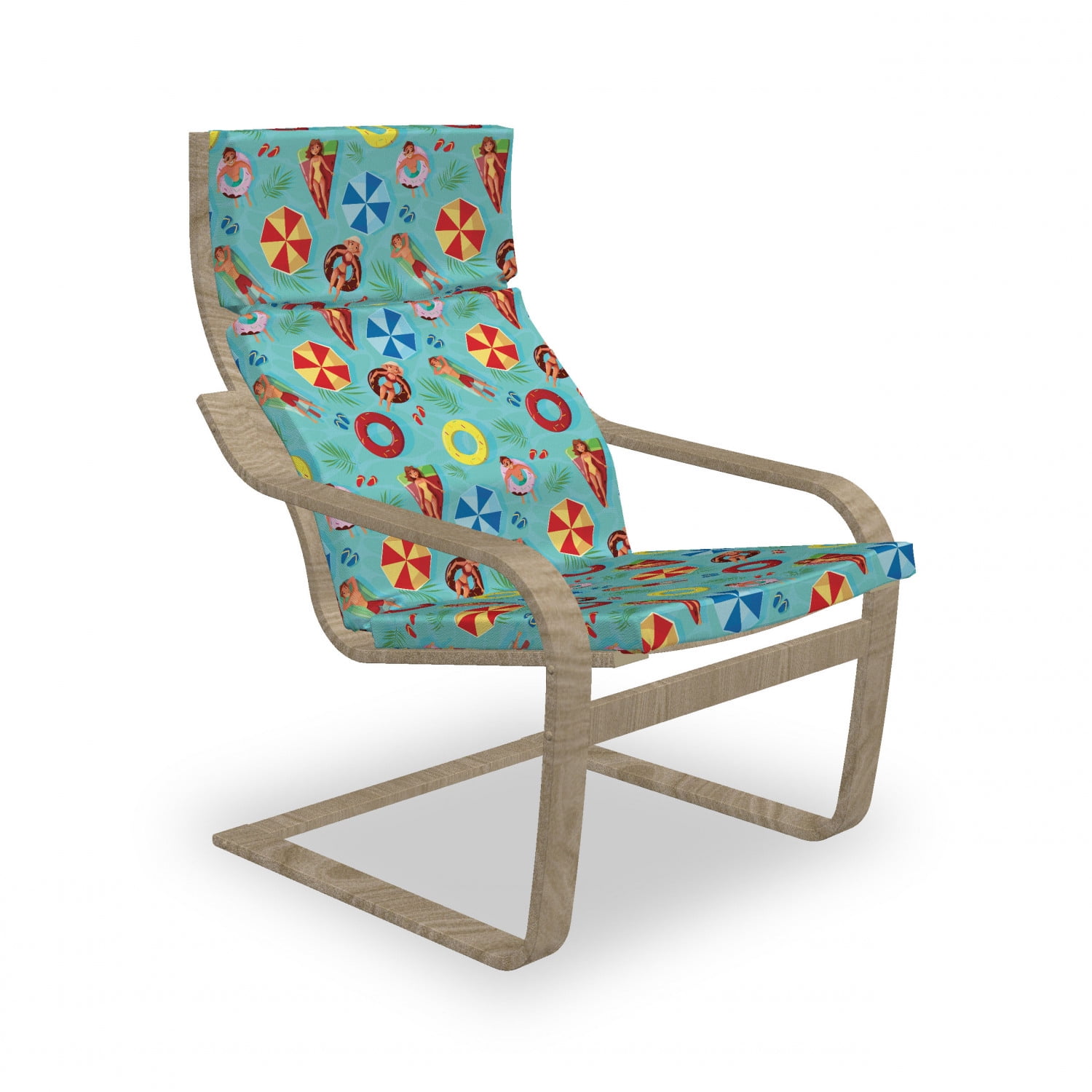 Pool Party Armchair Pad and Slipcover, Summer Pool Doodle of People on ...