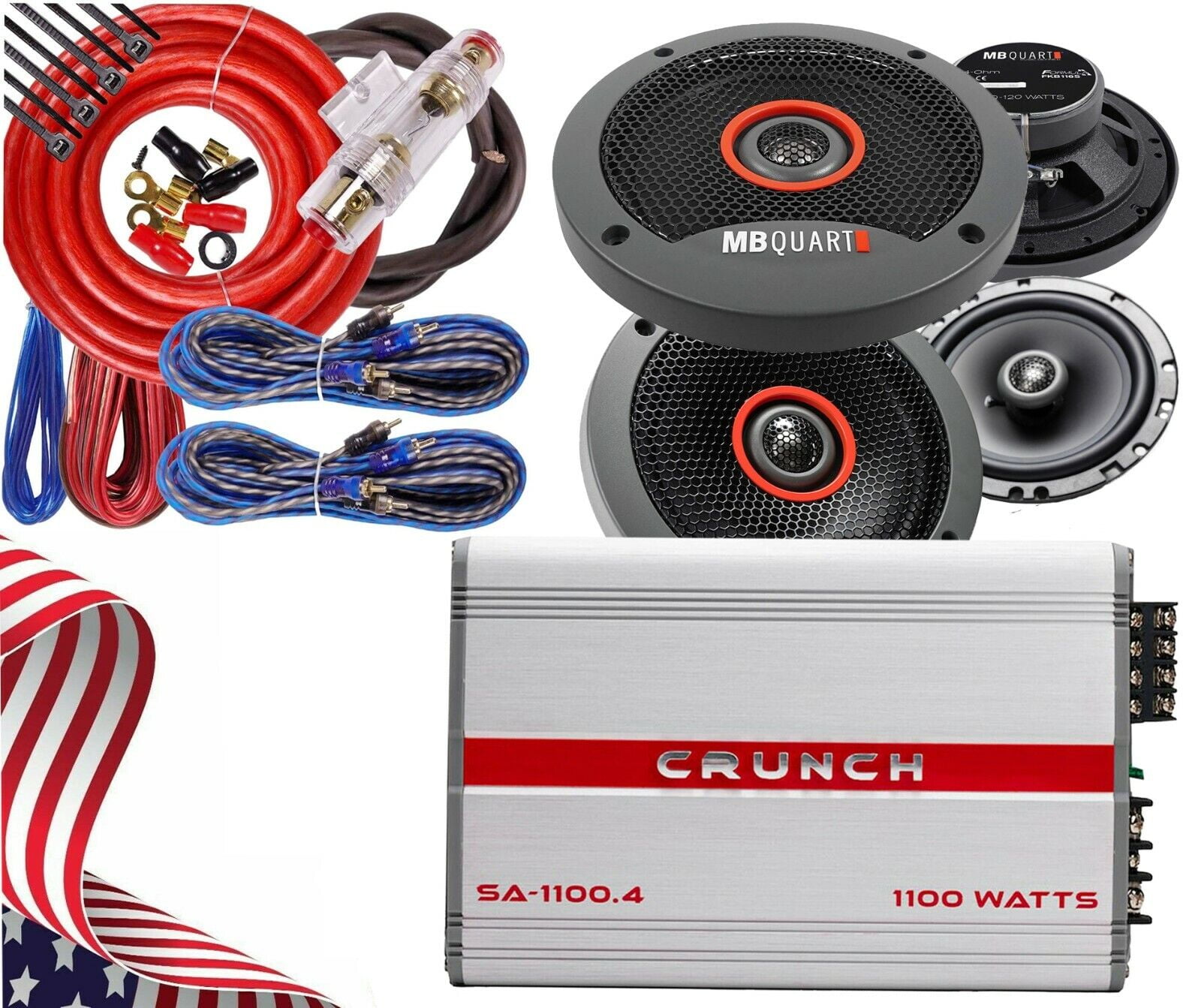 4x MB Quart FKB116 6.5" 3-way Speakers + Crunch SA-1100.4 Amplifier ...