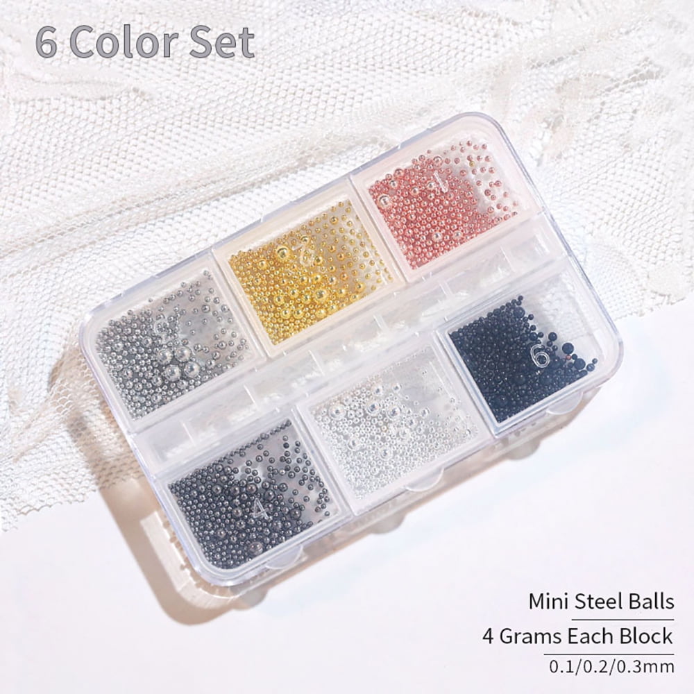 FCOGIN 1 Pack 6 Color Set Nail Steel Balls 6 Blocks Shining Gloss Mixed ...