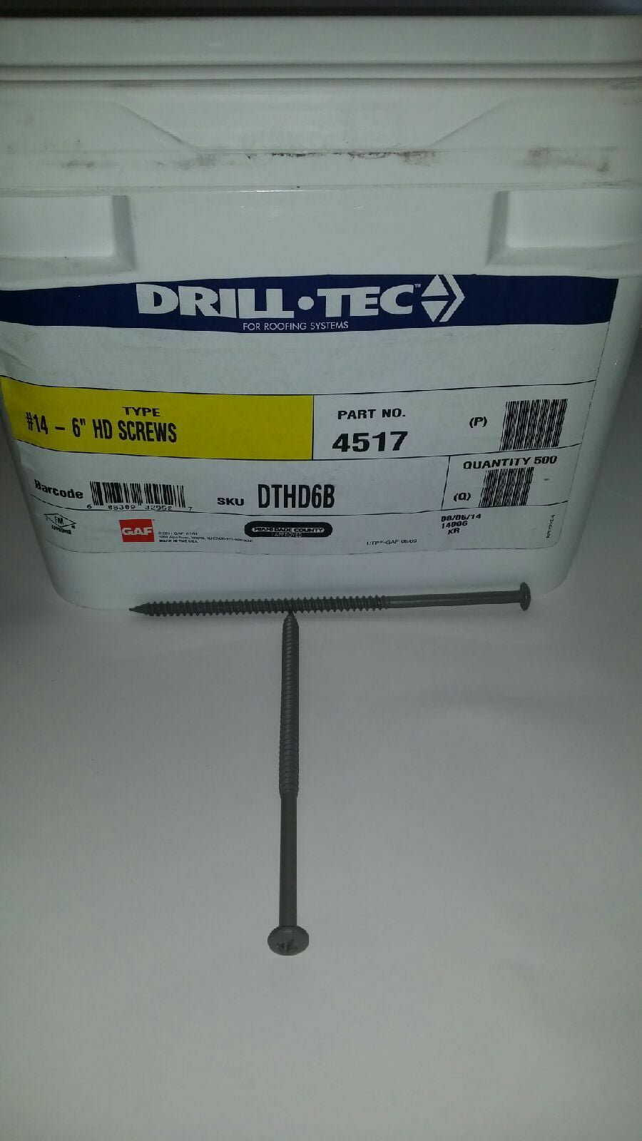GAF Drill-Tec Heavy Duty #14 6' LONG Roofing Fasteners ITEM # 4517 500 ...