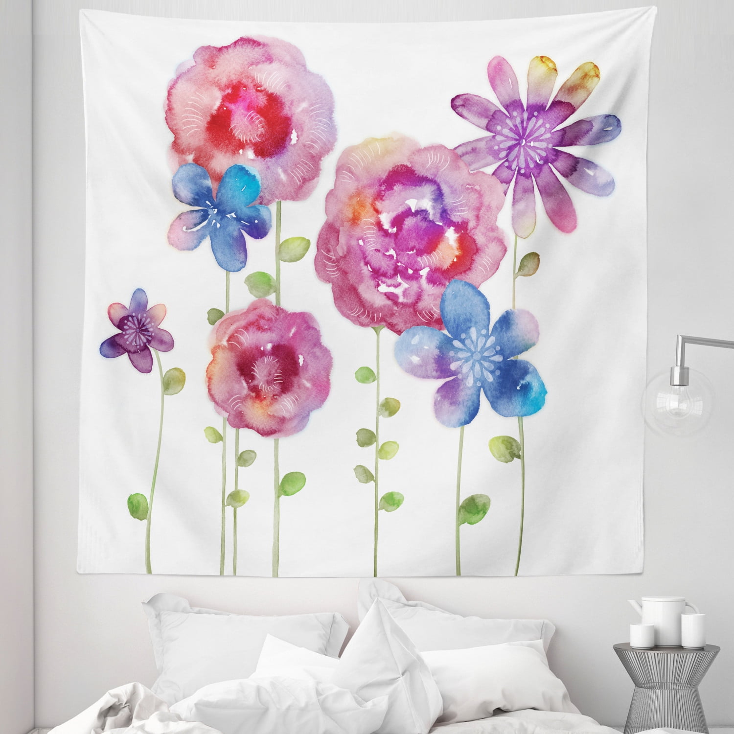 Flower Tapestry, Watercolors Illustration of Different Kinds of Flowers ...