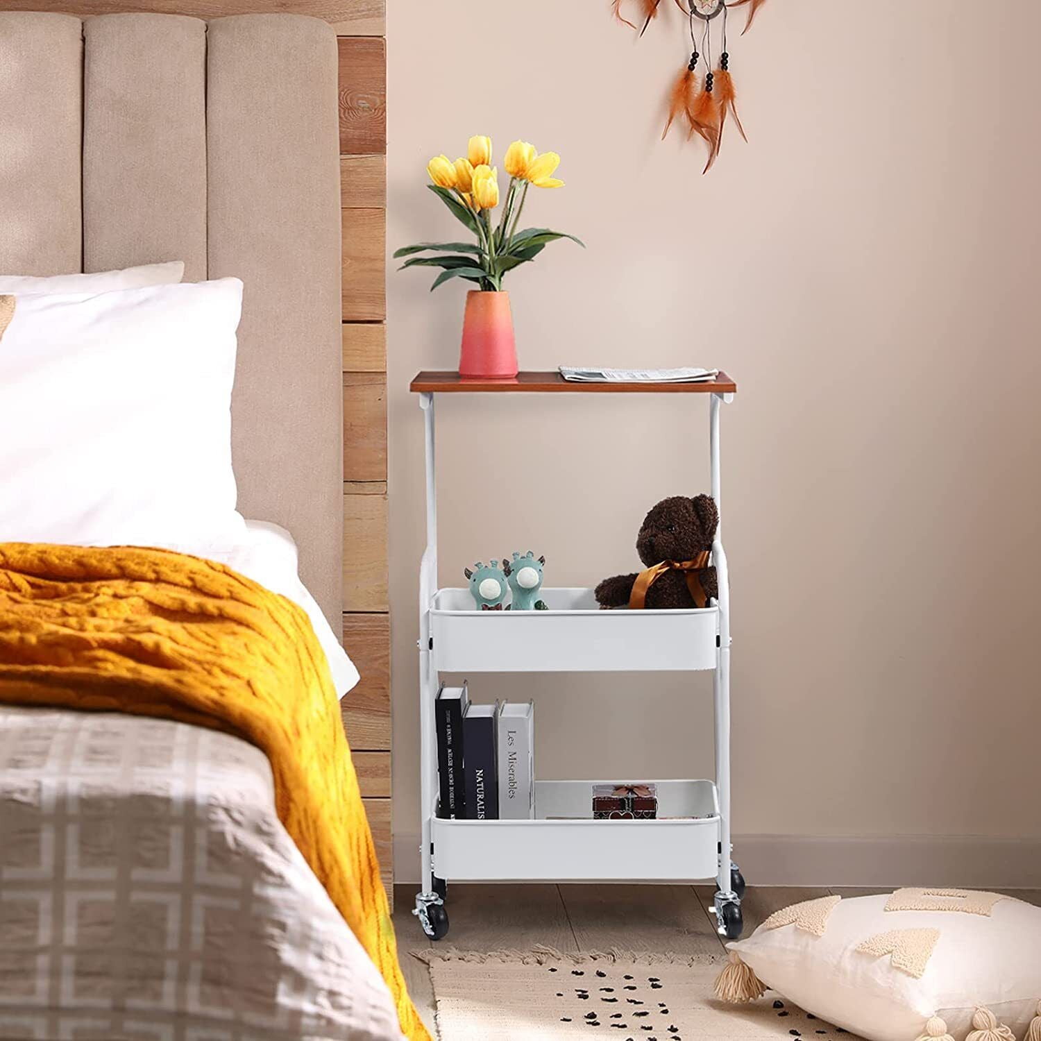 3 Tier Printer Stand Cart Rolling Cart with Storage Shelves Printer ...