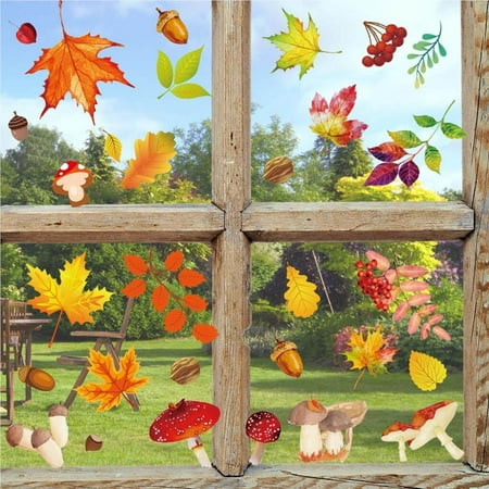 ziyahi Thanksgiving Window Clings Autumn Leaves Stickers Fall Window ...